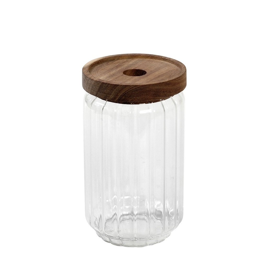 ΓΥΑΛΙΝΟ ΔΟΧΕΙΟ ΜΕ ΞΥΛ. ΚΑΠΑΚΙ ΑΚΑΚΙΑΣ 750ML 9X15EK - ΠανOikos